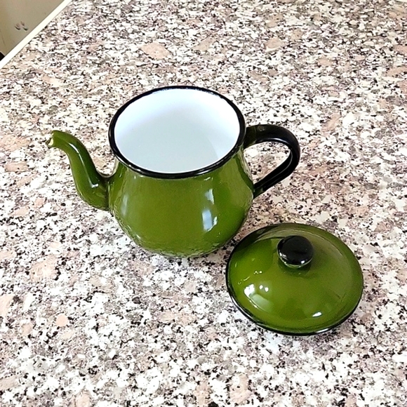 Enamel | Kitchen | Vintage Olive Green Enamel Enamelware Teapot | Poshmark
